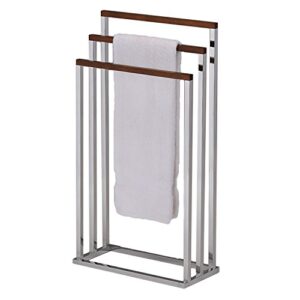 kb 3-tier free standing chrome finish metal/wood bath towel rack