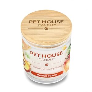 One Fur All Pet House Candle Plant-Based/Soy Candle - Clean Burning Scented Candles, Long Lasting Pet Odor Candle for Home - Mango Peach