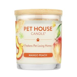 one fur all pet house candle plant-based/soy candle - clean burning scented candles, long lasting pet odor candle for home - mango peach