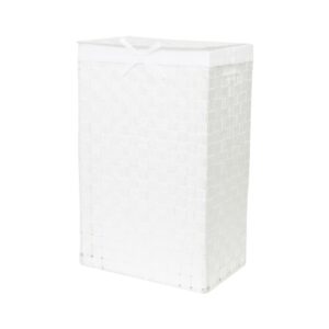 compactor rectangle laundry basket with lid, woven washing hamper for storing clothes and linen in bedrooms and bathrooms, removable liner and carry handles, white, stan range