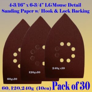 30 Assorted (60/120/240 Grits) Large Mouse Detail Sander Sandpaper Sanding Paper Hook & Loop Assorted 60 80 120 180 240 320 Grits for Black and Decker Mega Mouse Cyclon Sandstorm Craftsman