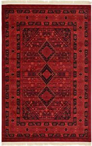 unique loom tekke collection area rug - sheibani (6' 1" x 9' rectangle, red/ black)