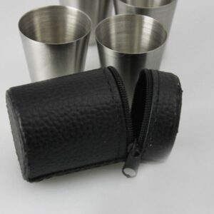 Yueton® Set of 4 Stainless Steel Shot Cups Drinking Vessel with Black Leather Carrying Case (30ml)