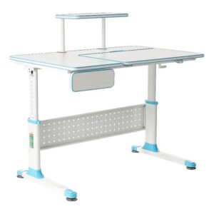 apexdesk height adjustable study desk 43" w/integrated shelf & drawer little soleil dx series, blue desk only