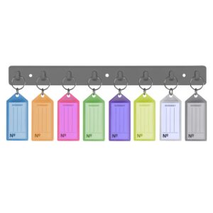 acrimet key tag rack w/ 8 keyring tags (self-adhesive key storage rack) (1 pack) (assorted color)