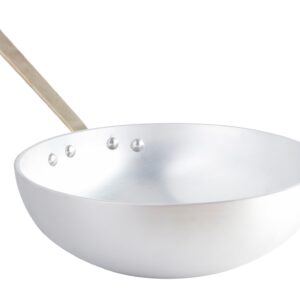 Ottinetti 32cm "Donna" Brushed Aluminium Wok With Flat Bottom, Medium, Silver