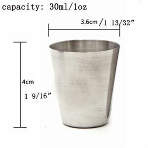 Yueton® Set of 4 Stainless Steel Shot Cups Drinking Vessel with Black Leather Carrying Case (30ml)