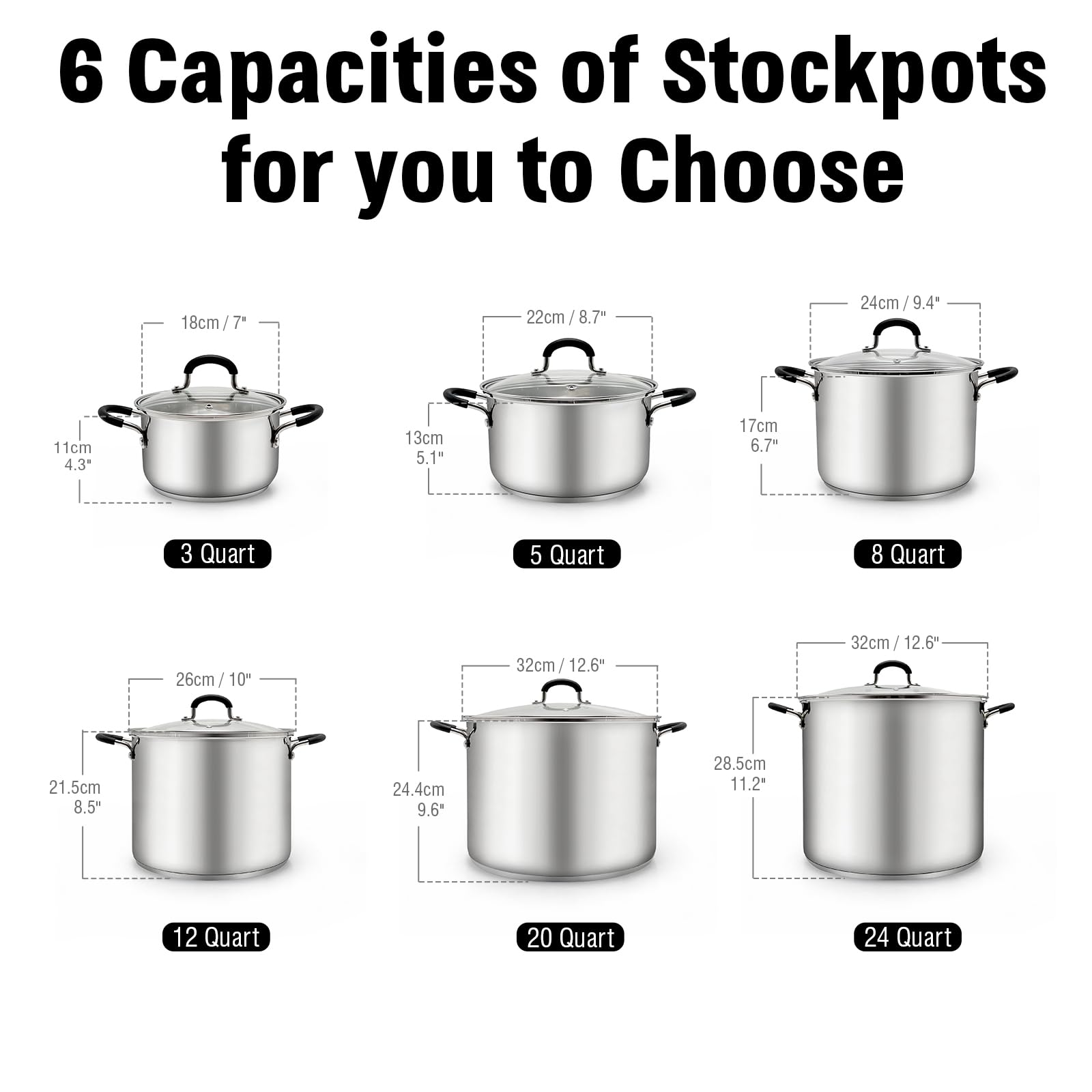 Cook N Home Stockpot Sauce Pot Induction Pot With Lid Professional Stainless Steel 8 Quart , Dishwasher Safe With Stay-Cool Handles , Silver