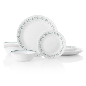 corelle vitrelle 18-piece service for 6 dinnerware set, triple layer glass and chip resistant, lightweight round plates and bowls set, country cottage