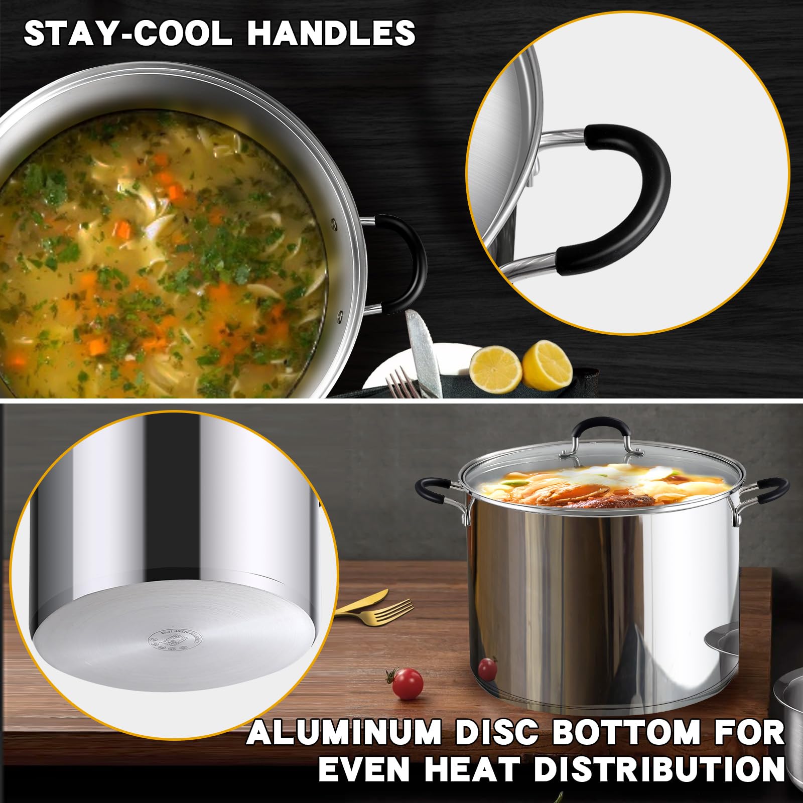 Cook N Home Stockpot Sauce Pot Induction Pot With Lid Professional Stainless Steel 8 Quart , Dishwasher Safe With Stay-Cool Handles , Silver