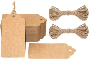 g2plus kraft paper gift tags with string,100pcs blank gift tags,christmas gift tags,holiday hangtags for art&craft,gift wrapping,halloween(2'' x 4'')