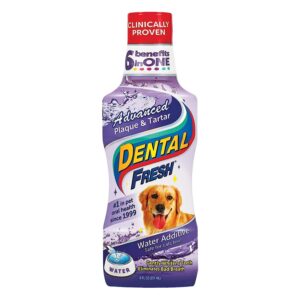 dental fresh advanced plaque and tartar water additive, 8oz – dog teeth cleaning formula to freshen breath and improve overall oral health