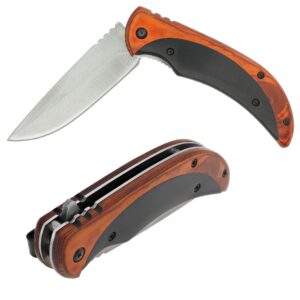 armory replicas ash woods spring assisted pocket knife - durable stainless steel blade, wooden handle, liner locking mechanism