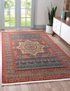 unique loom palace collection area rug - saray (5' 1" x 8' rectangle, navy blue/ rust red)