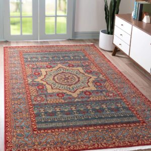 Unique Loom Palace Collection Area Rug - Saray (5' 1" x 8' Rectangle, Navy Blue/ Rust Red)