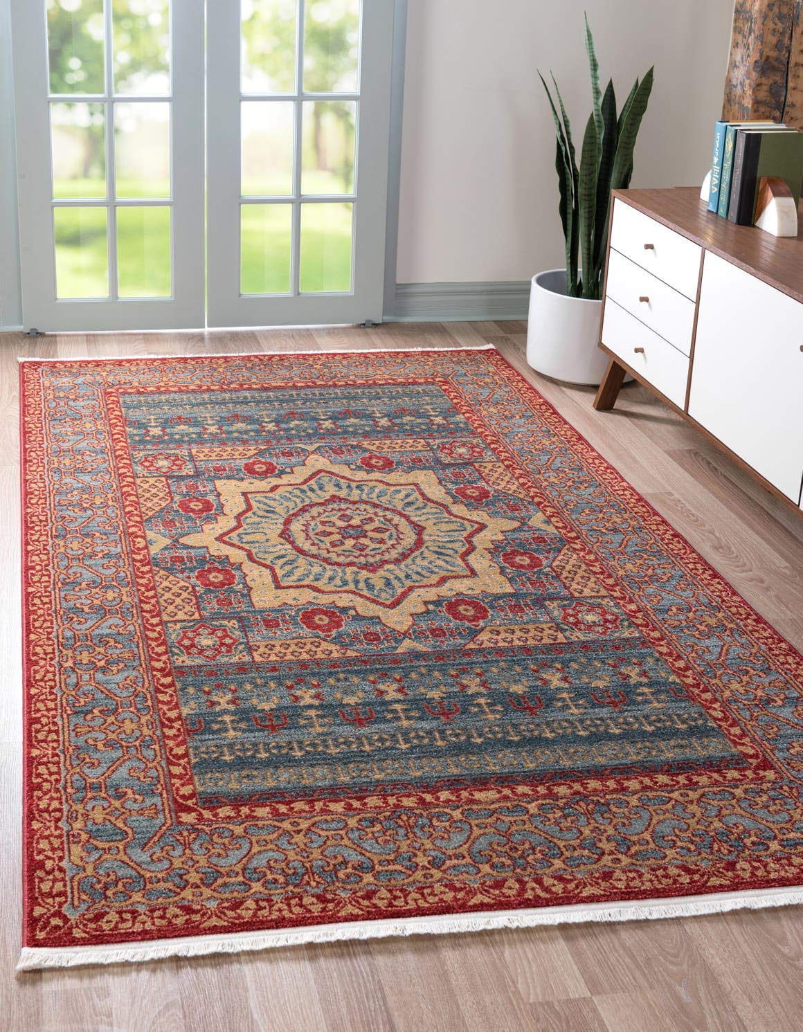 Unique Loom Palace Collection Area Rug - Saray (5' 1" x 8' Rectangle, Navy Blue/ Rust Red)