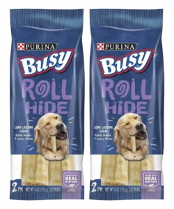 purina busy rollhide chew treat - for large dogs - 2 count treats per package - net wt. 6 oz (170 g) per package - pack of 2