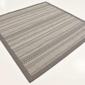 Unique Loom Outdoor Border Collection Area Rug - Lines (6' 1" Square, Gray/ Silver)