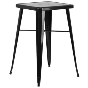 flash furniture aaron commercial grade 23.75" square black metal indoor-outdoor bar height table