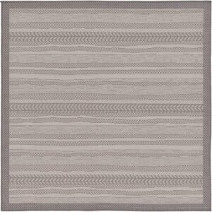 unique loom outdoor border collection area rug - lines (6' 1" square, gray/ silver)