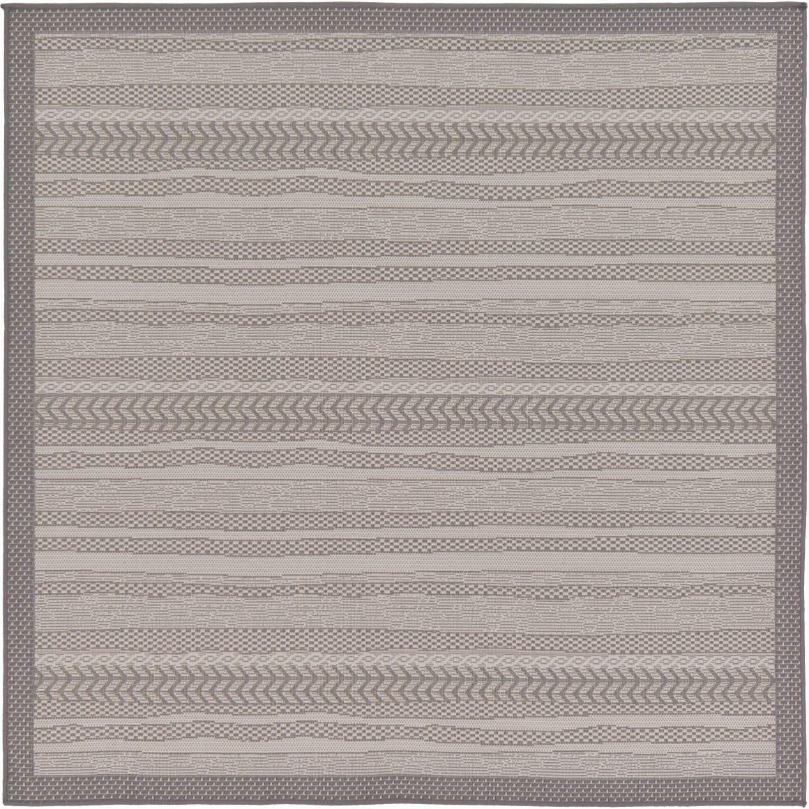 Unique Loom Outdoor Border Collection Area Rug - Lines (6' 1" Square, Gray/ Silver)