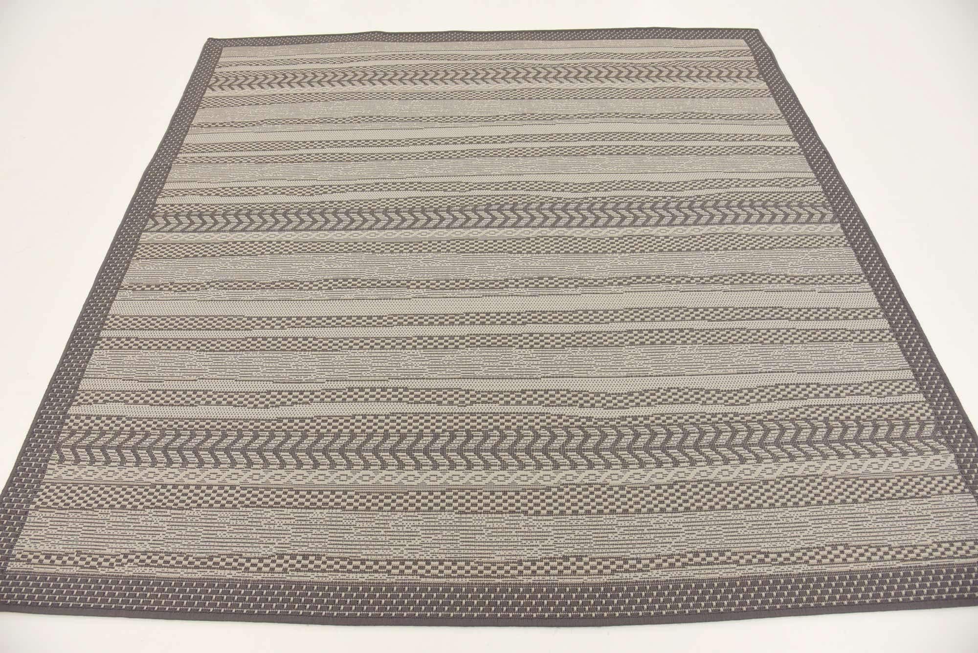 Unique Loom Outdoor Border Collection Area Rug - Lines (6' 1" Square, Gray/ Silver)