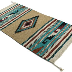 Onyx Arrow Boho Southwest Area Rug - Center Diamond Design - Washable Boho Rug - Southwestern Carpet Runner - Ideal for Living Room and Bedroom Decor - Bohemian Farmhouse Rug - 20x40 - Tan/Turquoise