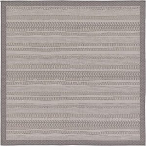 Unique Loom Outdoor Border Collection Area Rug - Lines (6' 1" Square, Gray/ Silver)