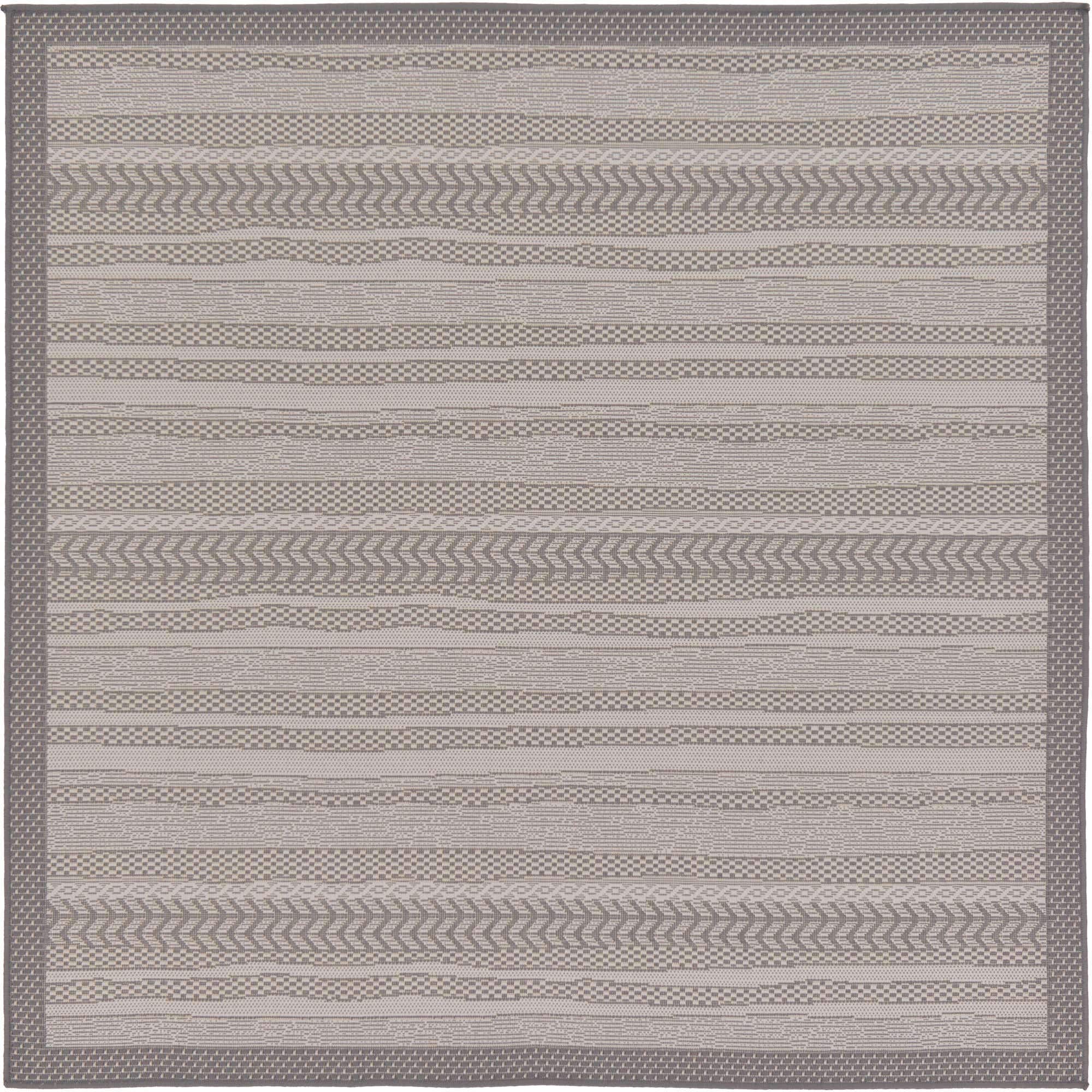 Unique Loom Outdoor Border Collection Area Rug - Lines (6' 1" Square, Gray/ Silver)