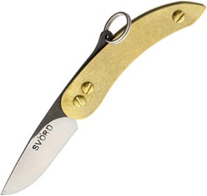 svord pkmc peasant micro folding knife 1.875" carbon steel blade, brass handles - svord-pkmc-brass