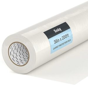 kenley carpet protection film - self adhesive plastic carpet protector film - heavy duty shield covering for stairs floor runner surface - puncture & water resistant sticky protection roll (36"x200')