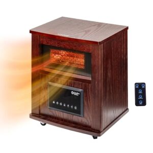 comfort zone wood cabinet space heater with remote, 16 inch, adjustable thermostat, digital display, overheat protection, electric, infrared quartz, ideal for home, bedroom, & office, 1,500w, cz2032c