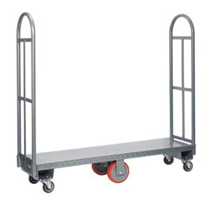 winholt 300-60d/pu u-boat diamond steel deck, utility cart with polyurethane center and end wheels,239.65 gal capacity, 63" length x 16" width x 61" height size