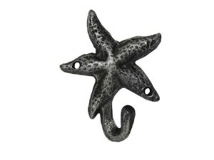 antique silver cast iron starfish hook- nautical wall hook- starfish decoration