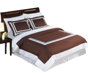 hotel chocolate and white 3-piece full/queen comforter cover (duvet-cover-set) 100-percent cotton, 300-thread-count