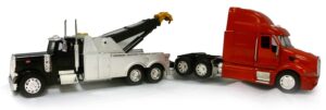 newray peterbilt black tow truck with red peterbilt cab 1/32 scale pre-built diecast model set