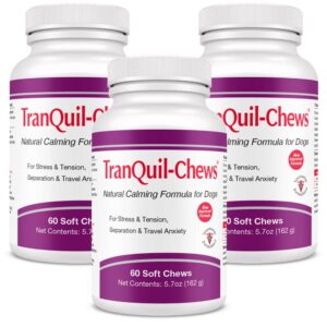 tranquil-chews for dogs - contains chamomile, l-tryptophan, and melatonin - relieves stress and tension - ease travel and separation anxiety - 180 soft chews