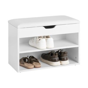 sobuy shoe storage bench for entryway, shoe rack shoe cabinet with lift up bench top and padded cushion hallway, grey, fsr25-w