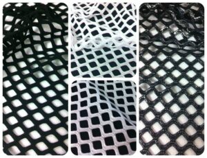 big hole diamond mesh on stretch polyester spandex fabric by the yard (black)