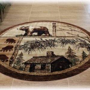 Lodge Cabin Round Area Rug Design 362 - (5 Feet 5 Inch X 5 Feet 5 Inch) Round