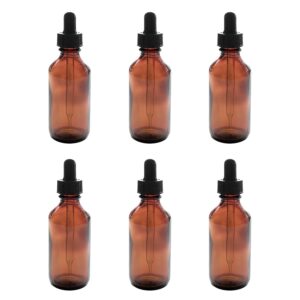 Super Z Outlet 2oz Glass Bottles with Glass Eye Dropper Dispenser for Essential Oils, Chemistry Lab Chemicals, Colognes & Perfumes (6 Pack) (Brown)