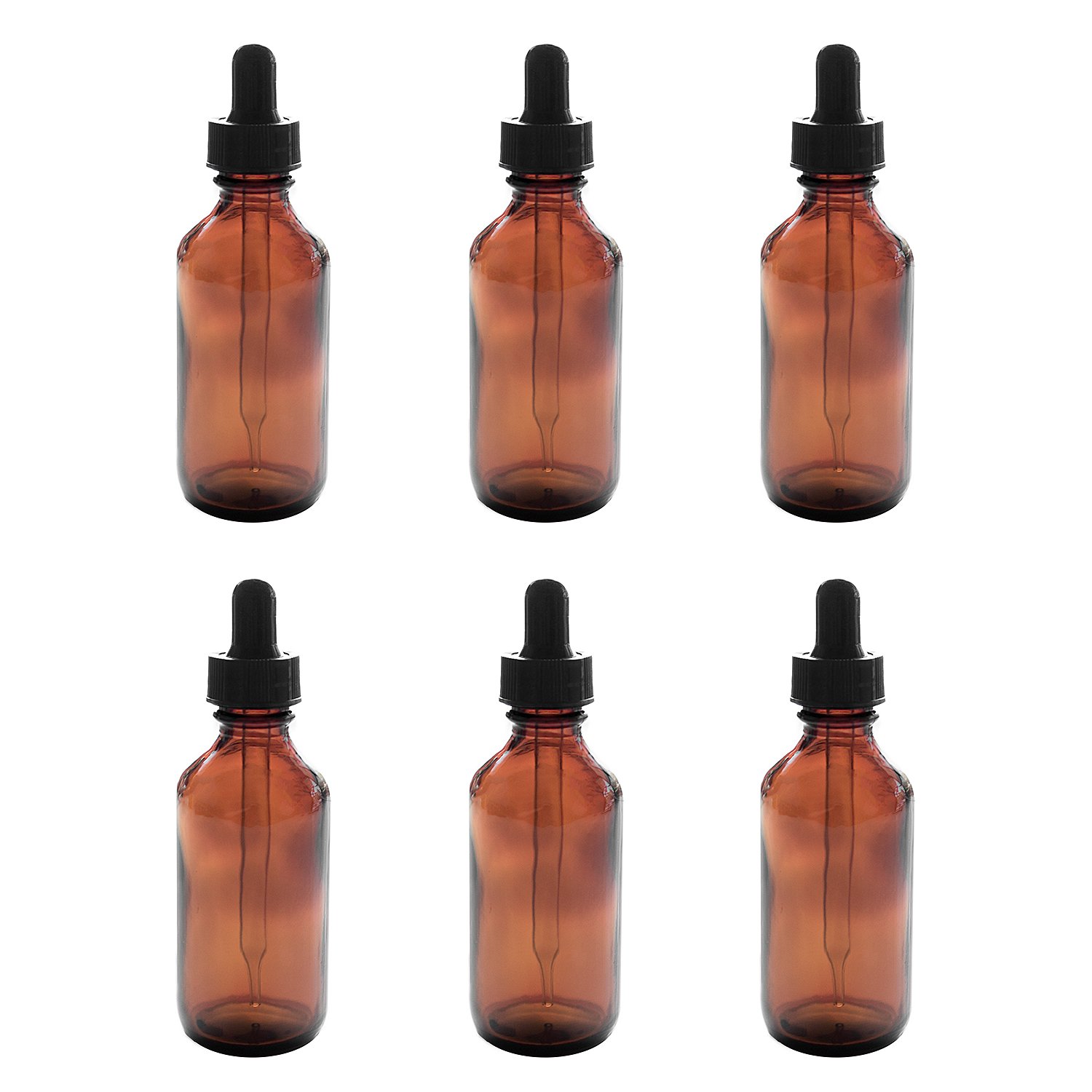 Super Z Outlet 2oz Glass Bottles with Glass Eye Dropper Dispenser for Essential Oils, Chemistry Lab Chemicals, Colognes & Perfumes (6 Pack) (Brown)