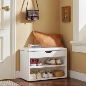 SoBuy Shoe Storage Bench for Entryway, Shoe Rack Shoe Cabinet with Lift Up Bench Top and Padded Cushion Hallway, Grey, FSR25-W