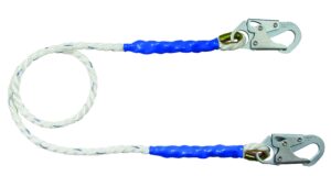 falltech 8154 restraint lanyard - single leg, 5/8" premium polyester rope with 2 snap hooks, 4', blue/black