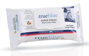 trueblue super fresh body and paw wipes for dogs and puppies - clean dirty paws and for deodorizing - extra large, non-toxic - 8"x7" - 100 count