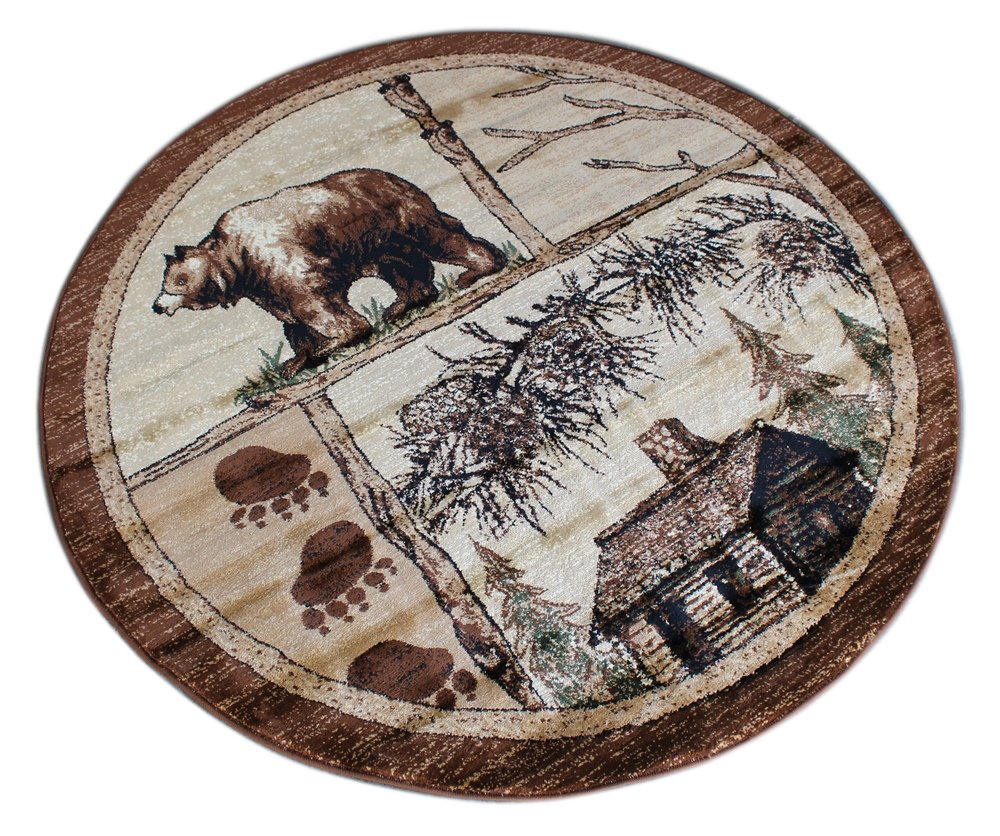 Lodge Cabin Round Area Rug Design 362 - (5 Feet 5 Inch X 5 Feet 5 Inch) Round