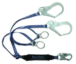 falltech 8260732d viewpack, web sal - y-leg for 100% tie-off with 1 snap hook and 2 rebar hooks, and 2 tie-back d-rings, 6', blue/black