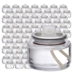 hollowick disposable liquid candles, 8 hour, for use in glass votive tealight lamp holders, restaurant wedding table top lights, child resistant closures, 90 pieces, clear fuel oil hd8-90