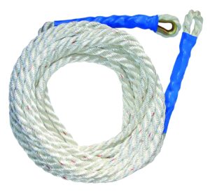 falltech 8126 vertical lifeline, rope - 5/8" premium polyester rope, thimble and braid-end, 25', white/blue