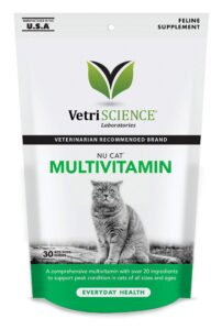 vetriscience nucat multi vitamin for cats, 30 chews - complete multivitamin supports skin and coat, immune system, eye sight and everyday wellness